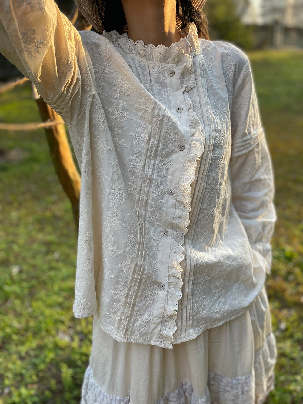 Quality Cotton Lace Embroidered Blouse