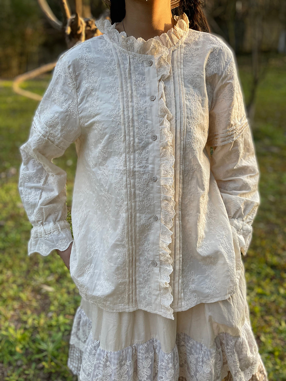 Quality Cotton Lace Embroidered Blouse